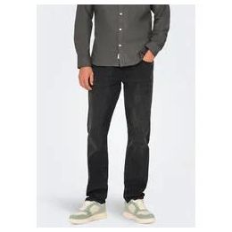 Only & Sons Straight-Jeans ONLY & SONS "ONSWEFT REGULAR WB 0021 TAI DNM NOOS", Herren, Gr. 29, L&auml;nge 32, schwarz (washed schwarz), Denim/Jeans, Obermaterial: 84% Baumwolle, 14% Polyester, 2% Elasthan, Abriebeffekte, regular fit lang, Jeans Straight-Jeans, im 4-Pocket-Style