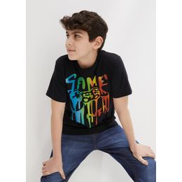 T-Shirt bonprix, Jungen, Gr. 176/182, schwarz (schwarz bedruckt), Obermaterial: 100% Baumwolle, Shirts T-Shirt, bequeme Passform, Kurzarm-Design, mit Gamer-Motiv, aus Baumwolle