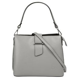 Henkeltasche CLUTY, Damen, Gr. B/H/T: 25cm x 21cm x 12cm onesize, grau, Leder, leicht gl&auml;nzend, unifarben, Taschen, echt Leder, Made in Italy