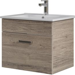 Badm&ouml;bel-Set SAPHIR "Keramikwaschtisch mit Waschtischunterschrank", sanremo eiche terra quer nachbildung, B:65cm H:52cm T:45cm, Kastenm&ouml;bel-Sets, Badm&ouml;bel-Set
