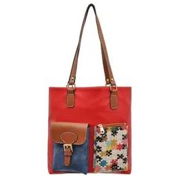Umh&auml;ngetasche DOGO "Multi Pocket Bag Shopper-Tasche In The Puzzle Damen", Damen, Gr. B/H/T: 36cm x 8cm onesize, rot, Taschen Umh&auml;ngetasche, Handgefertigt