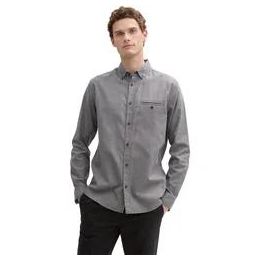 Langarmhemd Tom Tailor, Herren, Gr. XL, N-Gr, tarmac grau wei&szlig; structure, Obermaterial: 100% Baumwolle, Strukturmuster, regular fit Po-bedeckend, ohne Ausschnitt, Manschette, Hemden, mit Struktur