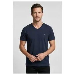T-Shirt Gant "SLIM SHIELD V-NECK T-SHIRT", Herren, Gr. 3XL, blau (evening blau), Jersey, Obermaterial: 100% Baumwolle, unifarben, Basic, slim fit h&uuml;ftbedeckend, V-Ausschnitt, abgesteppte Kante, Shirts T-Shirt, mit einer kleinen Logostickerei auf der Brust