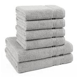Handtuch Set HAMMETEX "6-teiliges Handtuch Set, 100% Baumwolle, Weich & Saugstark", grau (hellgrau), 6 Stk., Frottier, Frottier, Obermaterial: 100% Baumwolle, Handtuch-Sets, mit Bord&uuml;re, einfarbig, weich