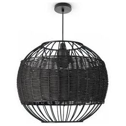 Paco Home Pendelleuchte "PUGLO", schwarz, &Oslash; 30cm H: 25cm, Leuchten, Rattan Pendelleuchte Korb Lampe LED Rund Esstischlampe E27 Boho, Pendelleuchte