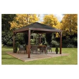 Pavillon Sojag "Valencia 12x12 Holzoptik", gr&uuml;n (braun, schwarz), B/H/T: 363cm x 310cm x 363cm, Pavillons, BxTxH: 363x363x310 cm