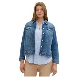 Jeansjacke Tom Tailor PLUS, Damen, Gr. 44, blau (blau denim), Denim/Jeans, Obermaterial: 98% Baumwolle, 2% Elasthan, unifarben, normal h&uuml;ftbedeckend, Rundhals, 1-Knopf-Manschette, Jacken Jeansjacke, mit Knopfleiste und Stretch