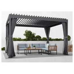 Pavillon Konifera "Palma", grau (grau, grau, dunkelgrau), B/H/T: 394cm x 244cm x 304cm, Pavillons, Pergola, mit Lamellendach, Topseller