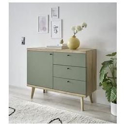 Sideboard Home Affaire "MAVAS", gr&uuml;n (evoke eiche dekor, salbei), B:107cm H:83cm T:40cm, Sideboards, Sideboard, in moderner Trendfarbe, Griffe aus Metall (Schwarz), Breite 107 cm