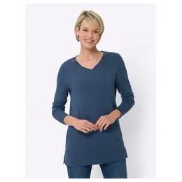 Longpullover Classic Basics "Longpullover", Damen, Gr. 40, blau (jeansblau), 100% Polyacryl, unifarben, Pullover Longpullover