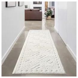 Hochflor-Teppich Carpet City "FOCUS777", beige (creme), B:80cm H:20mm L:300cm, Obermaterial: 100% Polypropylen, Teppiche, Boho-Teppich, Hochtief-Muster/ 3D-Effekt, f&uuml;r Wohnzimmer, Schlafzimmer