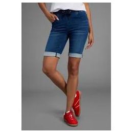 Jogg-Jeansbermudas Arizona, Damen, Gr. 44, N-Gr, blau (dunkelblau us), Obermaterial: 59% Baumwolle, 40% Polyester, 1% Elasthan, Basic, comfort fit kurz, Jeans, hohe Leibh&ouml;he, krempelbare Beinabschl&uuml;sse, Used-Look