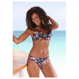 Bikini-Hose Lascana "Malia", Damen, Gr. 40, N-Gr, grau (anthrazit, bedruckt), Microfaser, Microfaser, Polyamid, bedruckt, floral, Badehosen Bikini-Hose, mit Umschlagbund mit tropischem Print