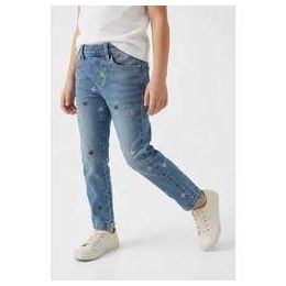 Regular-fit-Jeans s.Oliver JUNIOR, M&auml;dchen, Gr. 128, N-Gr, blau, Denim/Jeans, Obermaterial: 99% Baumwolle, 1% Elasthan, unifarben, regular fit kn&ouml;chellang, Jeans, mit Print