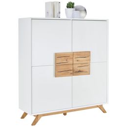 Xora Highboard, Wei&szlig;, Eiche, Holz, Eiche, massiv, 4 F&auml;cher, 120x133x40 cm, Fsc, Typenauswahl, Beim&ouml;bel erh&auml;ltlich, stehend, Holzm&ouml;bel, Kleinm&ouml;bel Holz, Holzkommoden, Highboards Holz