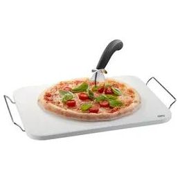 Pizzastein Gefu "Set: Pizzastein DARIOSO mit Gestell + Pizzaschneider + Pizza-Schieber", grau, B:38cm T:30cm, Backbleche
