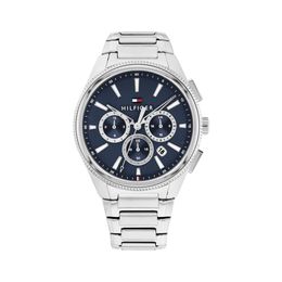 Multifunktionsuhr Tommy Hilfiger "Sam", silberfarben, blau, Armbanduhren, Herren, Quarzuhr, Armbanduhr, Herrenuhr, Edelstahlarmband, analog, Tag