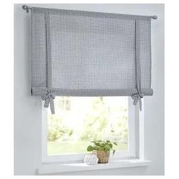 Bindegardine Kutti "Cottage Raffgardine" Gr. 4, grau (grau,wei&szlig;), B:100cm H:100cm, Baumwolle, Gardinen, kariert, Baumwolle, Stangendurchzug, Bindegardine
