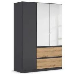 Dreht&uuml;renschrank Rauch "Kleiderschrank Schrank Garderobe COSTA in den Breiten 91/136/181 cm", grau (graumetallic, eiche artisan, eingriffe graumetallic), B:136cm H:197cm T:54cm, Holzwerkstoff, Schr&auml;nke, Dreht&uuml;renschrank, mit Spiegel, grifflose Front und Push-to-Open Funktion MADE IN GERMANY