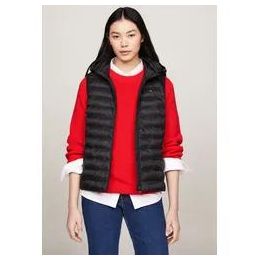 Steppweste Tommy Hilfiger "LW PADDED GLOBAL STRIPE VEST", Damen, Gr. XXL (44), schwarz, Web, Obermaterial: 100% Polyester, unifarben, Basic h&uuml;ftlang, Westen Steppweste, abnehmbare Kapuze, &Uuml;bergangsweste