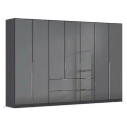 Dreht&uuml;renschrank OTTO HOME "Kleiderschrank Kleiderschr&auml;nke Schrank Garderobe AGORDO mit Glasfront", grau (graumetallic, glas basalt), B:315cm H:210cm T:54cm, Holzwerkstoff, Schr&auml;nke, Dreht&uuml;renschrank, mit Au&szlig;enschubk&auml;sten, in 7 Breiten und 2 H&ouml;hen MADE IN GERMANY
