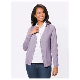 Strickjacke Casual Looks, Damen, Gr. 50, lila (flieder), 50% Baumwolle, 50% Polyacryl, unifarben, figurumspielend, Strickjacken Strickjacke