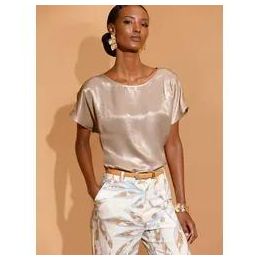 CR&Eacute;ATION L Schlupfbluse CREATION L, Damen, Gr. 50, gold (goldfarben), 100% Polyester, unifarben, Rundhals, Blusen Schlupfbluse