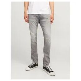 Jack & Jones Slim-fit-Jeans JACK & JONES "JJIGLENN &ndash; Jeans mit Stretch, niedriger Leibh&ouml;he und Taschen", Herren, Gr. 31, L&auml;nge 34, grau (grau denim), Denim/Jeans, Obermaterial: 70% Baumwolle, 28% Polyester, 2% Elasthan, Abriebeffekte, slim fit kn&ouml;chellang, Jeans Slim-fit-Jeans, Baumwollmischung, slim fit