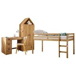 Jugendzimmer-Set OTTO HOME "Alpi", beige (gebeizt, gewachst), Schlafzimmerm&ouml;bel-Sets, Hochbett, Schreibtisch und Kleiderschrank in Hausoptik, platzsparend