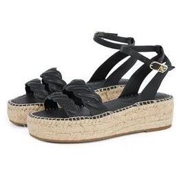 Keilsandalette Tommy Hilfiger "LEATHER ROPE REAL ESPAD SANDAL", Damen, Gr. 41, schwarz, Leder, Schuhe, Plateau, Sommerschuh, Riemchensandale mit verstellbarer Schnalle