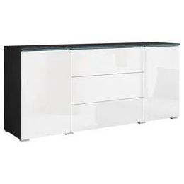 Sideboard Home Affaire "VERA, grifflos", schwarz-wei&szlig; (matera anthrazit, wei&szlig; hochglanz), B:150cm H:67,9cm T:39,5cm, Sideboards, Sideboard, verstellbare Einlegeb&ouml;den, Wahlweise mit oder ohne Beleuchtung
