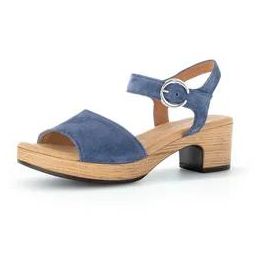 Sandalette Gabor "KRETA", Damen, Gr. 42, blau (jeansblau), Veloursleder, Schuhe Sandalette, Blockabsatz, Sommerschuh, Riemchensandale in Komfortweite G (=weit)