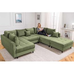 Riess Ambiente Moderne XXL Wohnlandschaft KENT 305cm gr&uuml;n Cord Bigsofa inkl. Hocker Federkern Riess-Ambiente Wohnzimmer