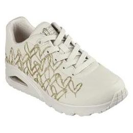 Sneaker Skechers "UNO-GOLDEN HEART", Damen, Gr. 35, beige (natur, goldfarben), Lederimitat, kontrastfarbene Details, Schuhe Sneaker, Freizeitschuh, Schn&uuml;rschuh mit goldfarbenen Mylar-Stickereien