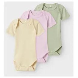 Kurzarmbody name it "NBNBODY 3P SS SOLID RIB NOOS", Jungen, Gr. 74, N-Gr, rosa (winsome orchid), Sweatware, Obermaterial: 100% Baumwolle, unifarben, regular fit, Rundhals, Bodys