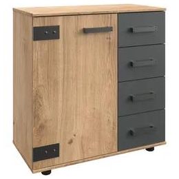 Kombikommode wimex "Stockholm, Schrank Made in Germany", grau (graphit, plankeneiche nachbildung), B:81cm H:83cm T:41cm, Holzwerkstoff, Sideboards, Kombikommode, rustikale Optik Industrial-Look, 1-t&uuml;rig mit 4 Schubladen, 81/41/83 cm