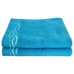 Handt&uuml;cher Dyckhoff "Wave", blau (petrol), B:50cm L:100cm, Frottier, Baumwolle, Handt&uuml;cher, mit Jacquard-Bord&uuml;re