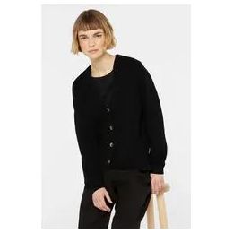 Strickjacke SENSES.THE LABEL, Damen, Gr. 3XL, schwarz, Material: 100% Baumwolle, unifarben, relaxed fit normal, tiefer V-Ausschnitt, eingesetzt Rippb&uuml;ndchen, Strickjacken Strickjacke