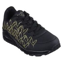 Sneaker Skechers "UNO-GOLDEN HEART", Damen, Gr. 35, gold (schwarz, goldfarben), Lederimitat, kontrastfarbene Details, Schuhe Sneaker, Freizeitschuh, Schn&uuml;rschuh mit goldfarbenen Mylar-Stickereien