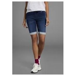 Jogg-Jeansbermudas Arizona, Damen, Gr. 36, N-Gr, blau (rinsed), Obermaterial: 59% Baumwolle, 40% Polyester, 1% Elasthan, Basic, comfort fit kurz, Jeans, hohe Leibh&ouml;he, krempelbare Beinabschl&uuml;sse, Used-Look