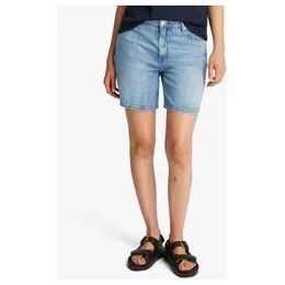 Shorts Tommy Hilfiger "DNM STRAIGHT SHORT RW SIA", Damen, Gr. 26, N-Gr, blau (sia), Denim/Jeans, Obermaterial: 100% Baumwolle, unifarben, straight fit kurz, Hosen Shorts, mit leichter Waschung, Logo-Bage