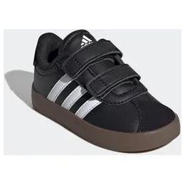 Klettschuh Adidas SPORTSWEAR "VL COURT 3.0 KIDS", M&auml;dchen, Gr. 27, schwarz-wei&szlig; (cschwarz, ftwwht, cschwarz), Leder, Synthetik, Schuhe Klettschuh, inspiriert vom Design des Adidas samba, f&uuml;r Kinder