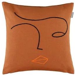 Dekokissen Musterring "Visage", orange, B:38cm L:38cm, Obermaterial: 70% Polyester, 30% Leinen, Dekokissen_Sitzkissen_Kissenh&uuml;llen, mit Leinen