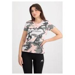 T-Shirt Alpha Industries "New Camo Basic T Wmn", Damen, Gr. XS, pink (grau pink camo), Obermaterial: 100% Baumwolle, Shirts T-Shirt