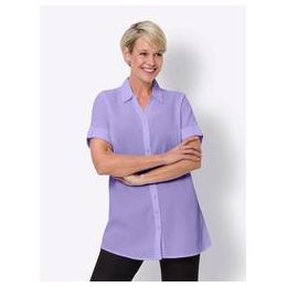 Longbluse Classic Basics, Damen, Gr. 44, lila (lavendel), 100% Polyester, unifarben, V-Ausschnitt, Blusen Longbluse