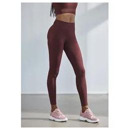 Seamless Leggings Lascana "Po Push Up", Damen, Gr. L (44/46), N-Gr, rot (dunkelrot), Obermaterial: 91% Polyamid, 8% Elasthan, 1% Polyester, unifarben, figurbetont lang, Hosen, mit Rippstruktur und Shapingeffekt, Sporthose, Sportleggings