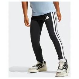 Leggings Adidas SPORTSWEAR "ESSENTIALS KIDS", M&auml;dchen, Gr. 122, N-Gr, schwarz-wei&szlig; (schwarz, wei&szlig;,), Obermaterial: 93% Baumwolle, 7% Elasthan, Hosen Leggings, sportlicher Stil mit 3-Streifen, f&uuml;r Kinder, mit Gummizug