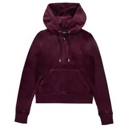 Kapuzennickijacke Juicy Couture "ROBERTSON HOODIE . Damen", Damen, Gr. S, winetasting, Samt, 95% Polyester, 5% Elasthan, slim fit taillenlang, Jacken, Trainingsjacke Damen, Sweatjacke mit Kapuze, Velour, mit Glitzer, Sale