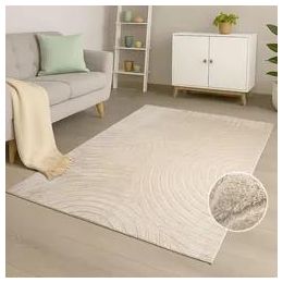 Teppich Carpet City "WAVES 501", beige, B:120cm H:12mm L:170cm, Obermaterial: 100% Polyester, Teppiche, Teppich, Kurzflor, Hochtief-Muster/ 3D-Effekt, Uni, Wohnzimmer, Schlafzimmer