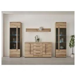Wohnwand Home Affaire "Cantara, moderne Anbauwand, Wohnzimmer-Set, in Eiche Evoke oder Wei&szlig;", eiche evoke, B:290cm H:270cm T:42cm, Holzwerkstoff, Kastenm&ouml;bel-Sets, Wohnwand, enth&auml;lt zwei Vitrinen, ein Sideboard und ein Wandboard